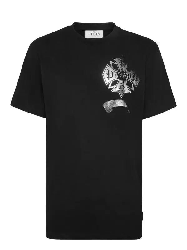 Philipp Plein Cross-print Round-neck T-shirt - ""02 Black""